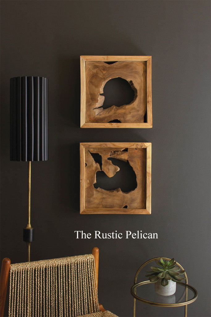 SALE! Designer Modern Teak Wood Wall Art Set of 2 - The Rustic Pelican